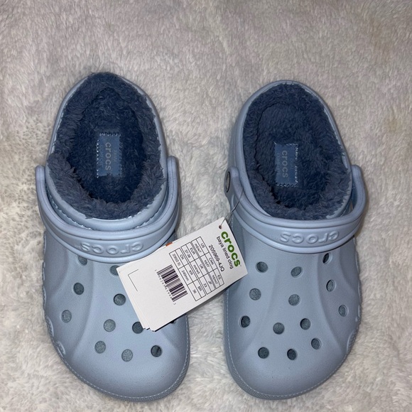 CROCS | Shoes | Crocs Light Blue Fuzzy Lined Slippers | Poshmark